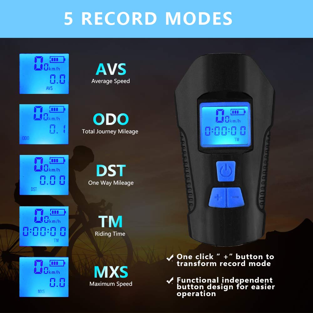 VIGIND Bike Light Set with Bicycle Speedometer, USB Rechargeable Bike Computer with Loud Bike Bell, Waterproof Bike Front Light and Tail Light, Bicycle Headlight Taillight for All Mountain & Road Bike