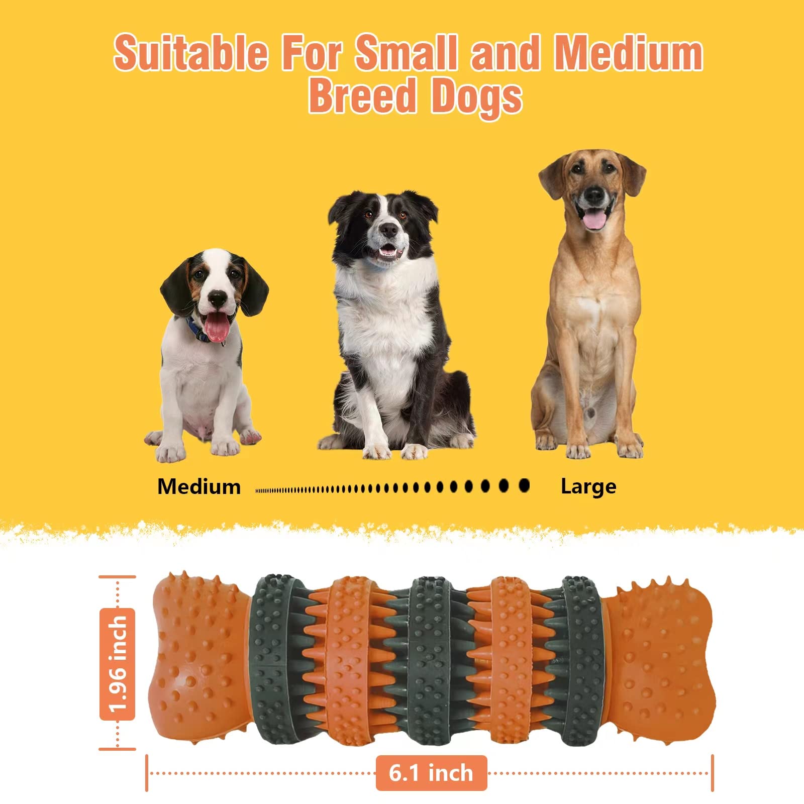 Qufusaty Dog Chew Toys for Aggressive Chewers, Natural Rubber Long-Lasting Tough Bone Dog Toy for Small & Medium Breed,Orange