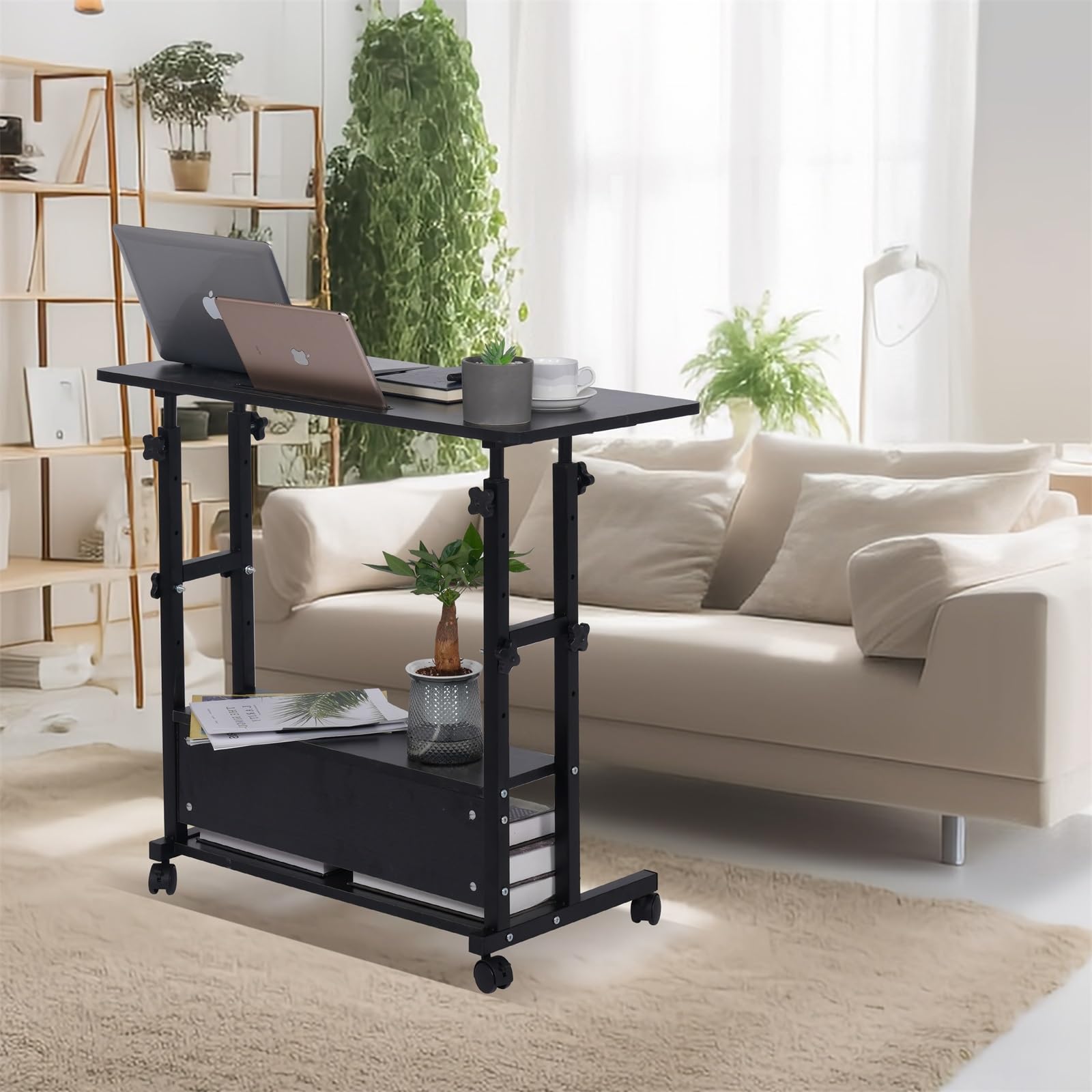 Small Standing Desk Adjustable Height, Mobile Stand Up Desk with Wheels, 32 Inch Portable Rolling Desk Small Computer Desk, Portable Laptop Desk Standing Table Sit Stand Home Office Desks Black