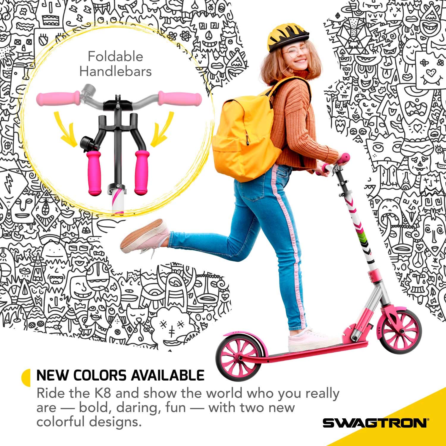Swagtron K8 Titan Foldable Commuter Kick Scooter for Adults & Teens, Height-Adjustable, ABEC-9 Wheel Bearings, Cobalt Gray