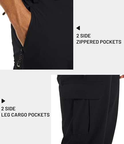 TACVASEN Capri Pants for Men Black Cargo Shorts Men Outdoor Quick Dry Shorts for Men Water-Resistant Workout Shorts with Zipper Pockets