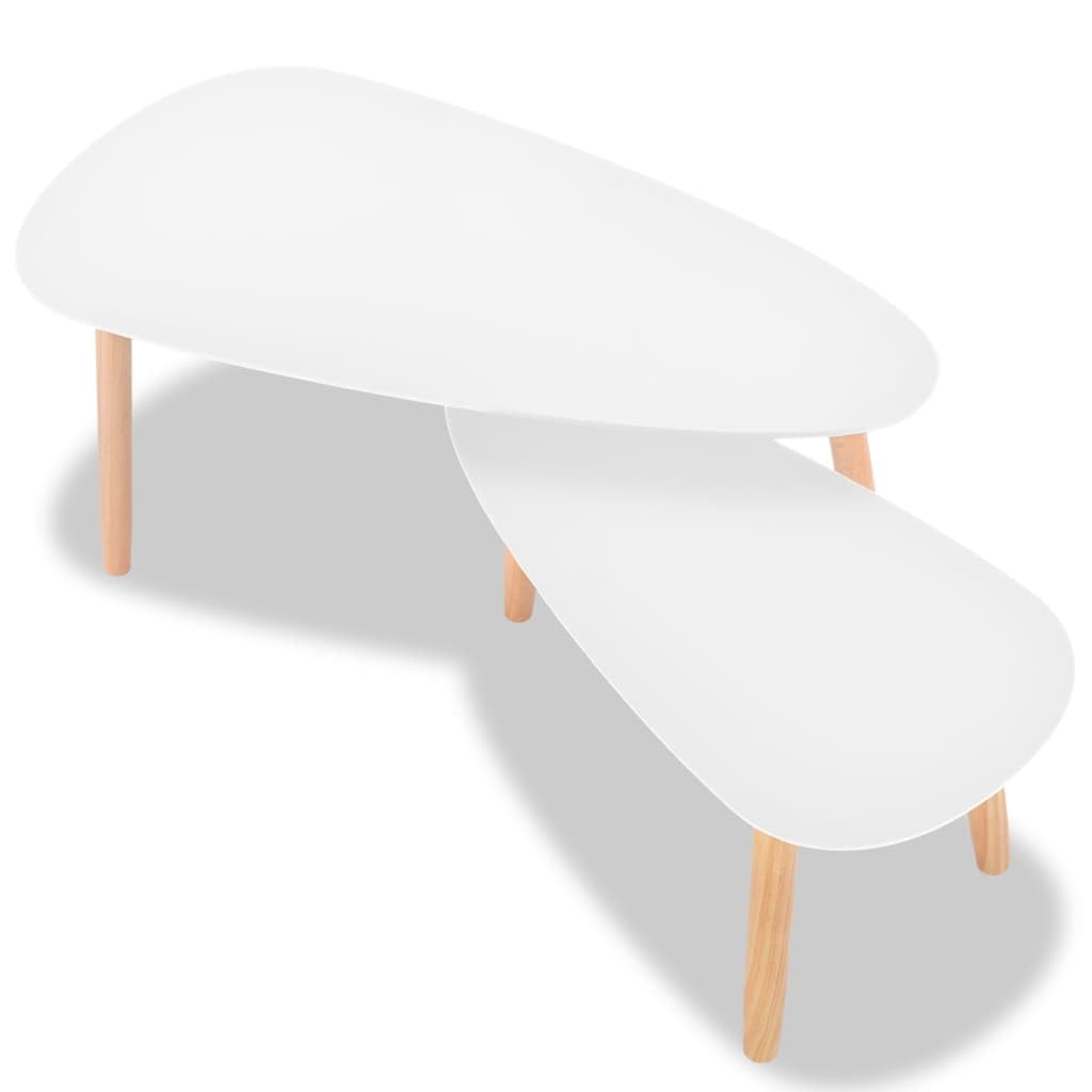 QJBSAVVA Coffee Table Set 2 Pieces Solid Pinewood White,Center Table Low Table Folding Table Entrance Table Suitable for Meeting Rooms, Reception Rooms, Offices