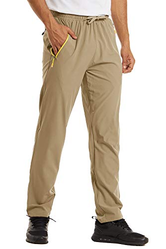 TACVASEN Men's Quick Dry Performance Pants for Hiking Camping Running Cycling Khaki, 34