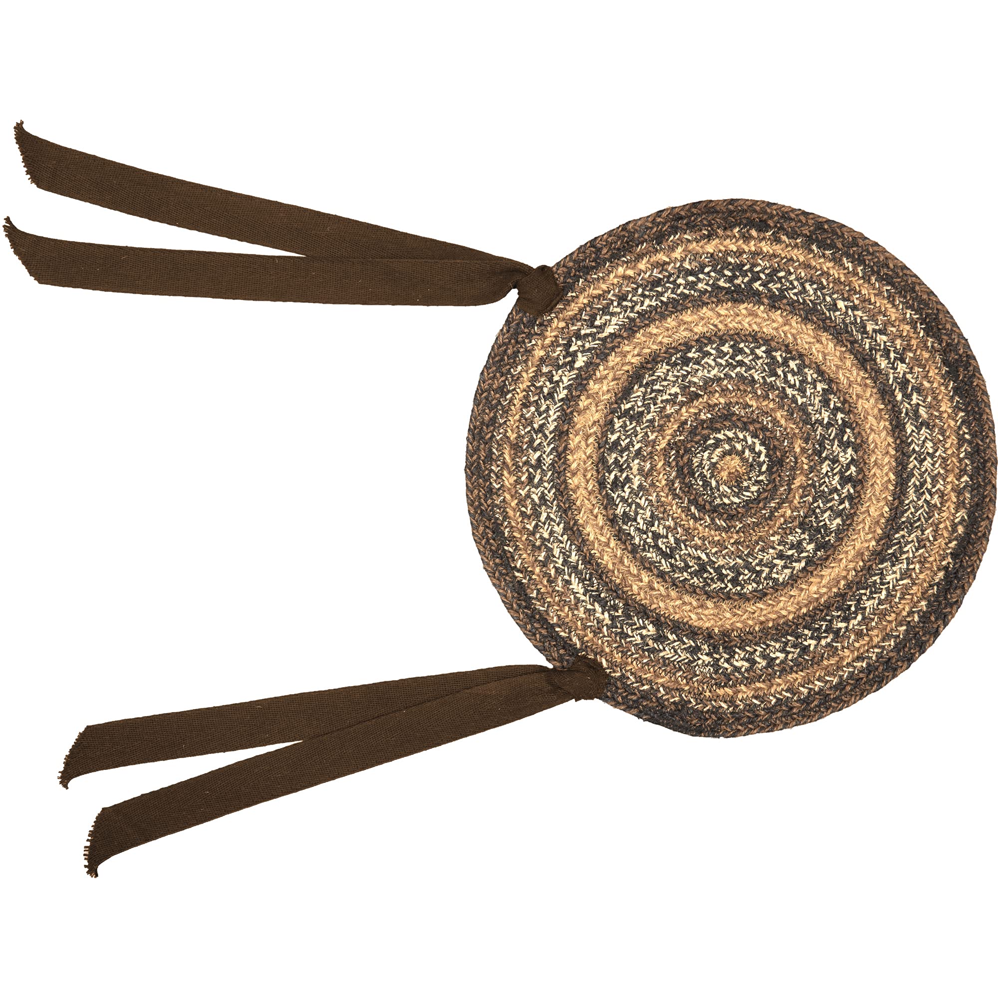 VHC Brands Espresso Farmhouse Decor Dining Room Jute Chair Pad with Ties- 15 Inch Round Seat Cover, Brown, 1 Piece