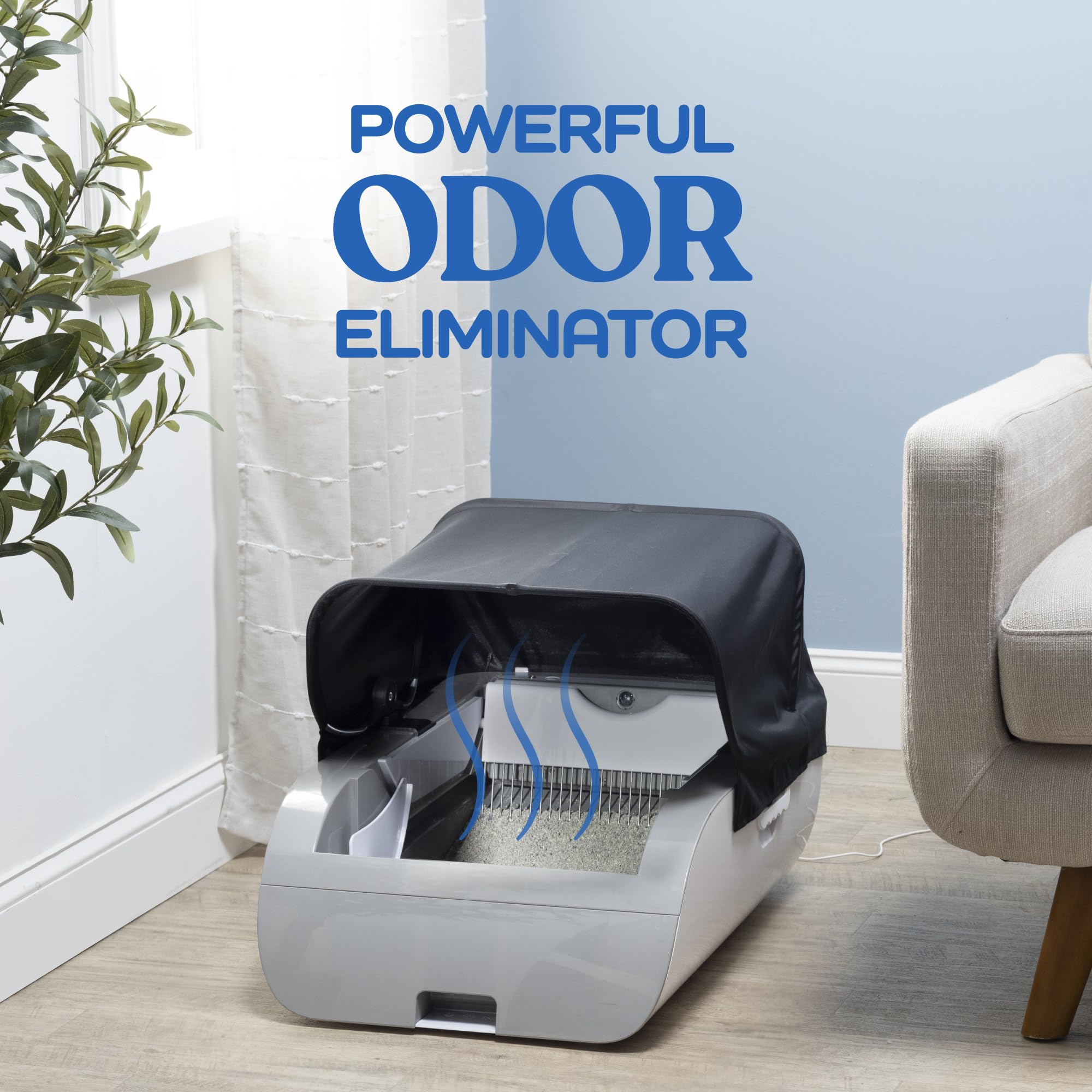 Smart Automatic Cat Litter Box - Self Cleaning with Built in Odor Eliminator -Works with Clumping Cat Litter (No Expensive Refills) Large with Hood & Litter Mat.