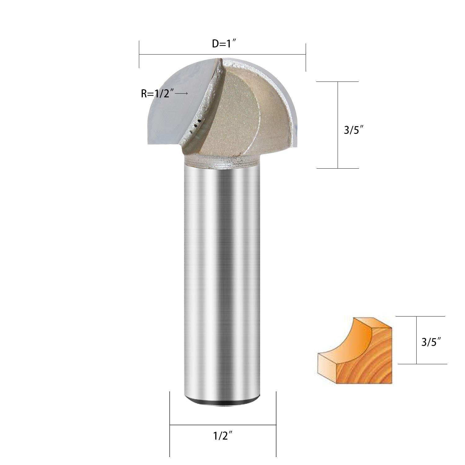 TIDEWAY Cove Box&Core Router Bit, Round Groove Nose Router Bit Solid Carbide For Woodworking , 5/8’’ Radius x 1-1/4'' Dia. x 1/2 inch Shank (1/2X1-1/4)