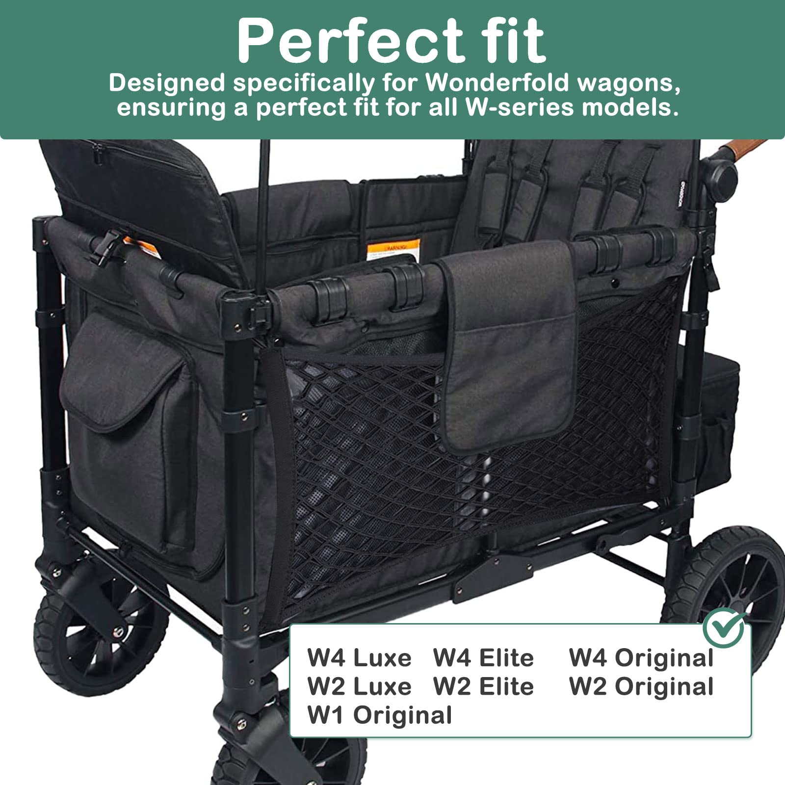Stroller Wagon Cargo Net, Heavy Duty Baby Stroller Organizer Mesh Cargo Net for Extra Storage Space Large Storage Capacity, Compatible with WONDERFOLD All W-Series Models - Black
