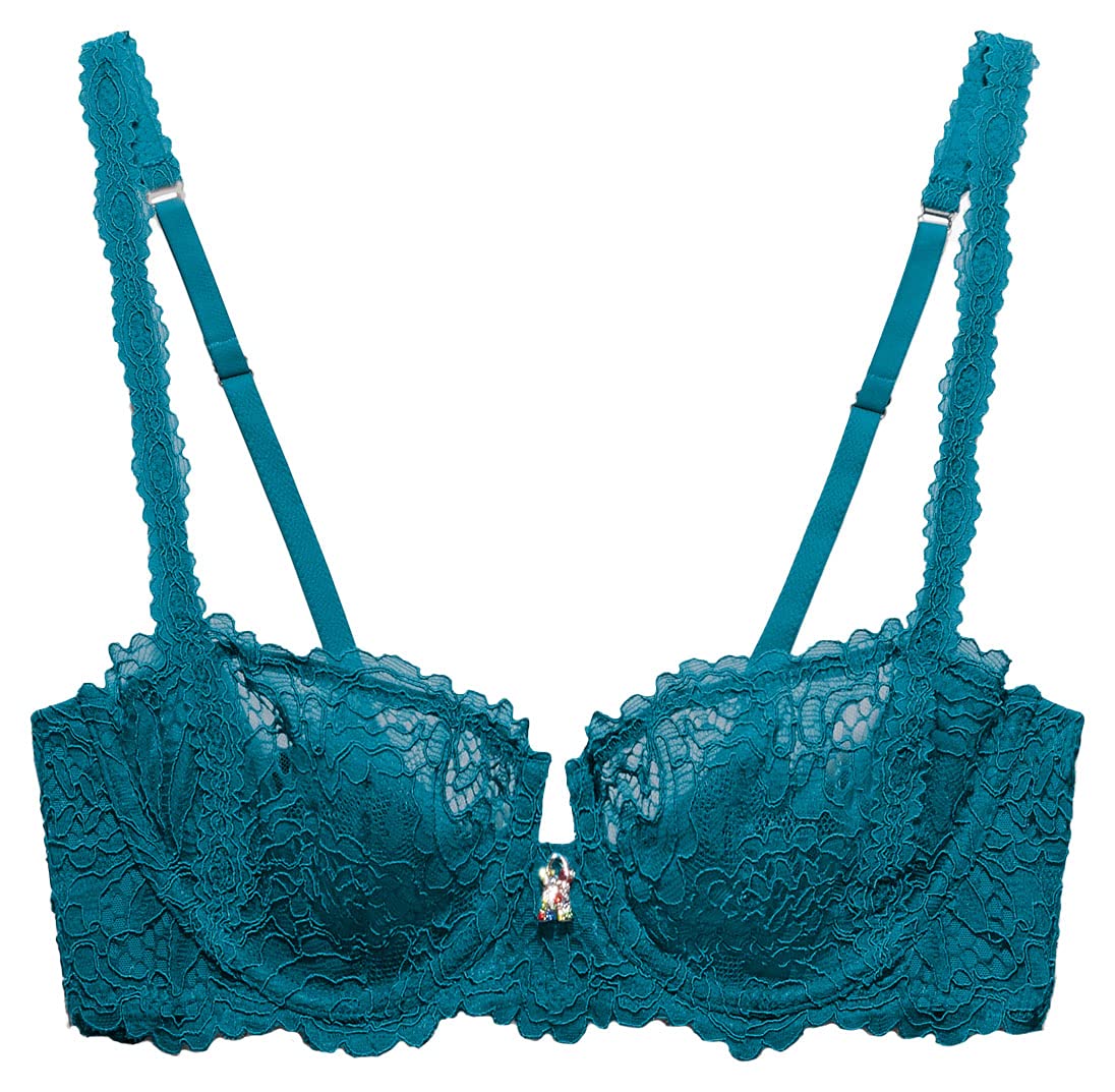 Savage X Fenty, Women's, Romantic Corded Lace Unlined Balconette Bra, Laidback Blue, 38DD