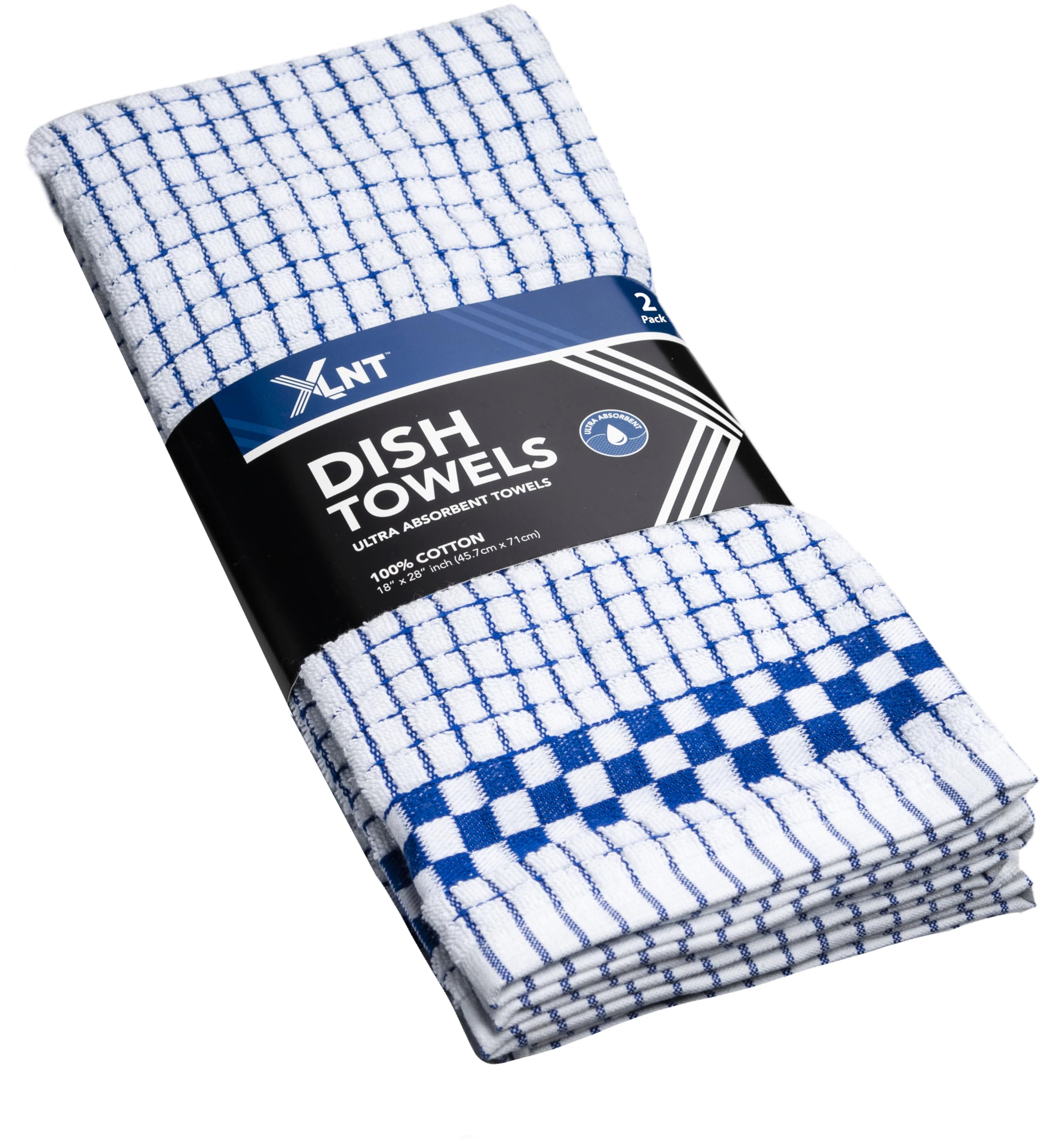 XLNT Ultra Absorbent Dish Towels 100% Cotton Plush Loop-Stitch 18x28 inch Durable Dishcloths Kitchen Towel. Set of 2, Blue