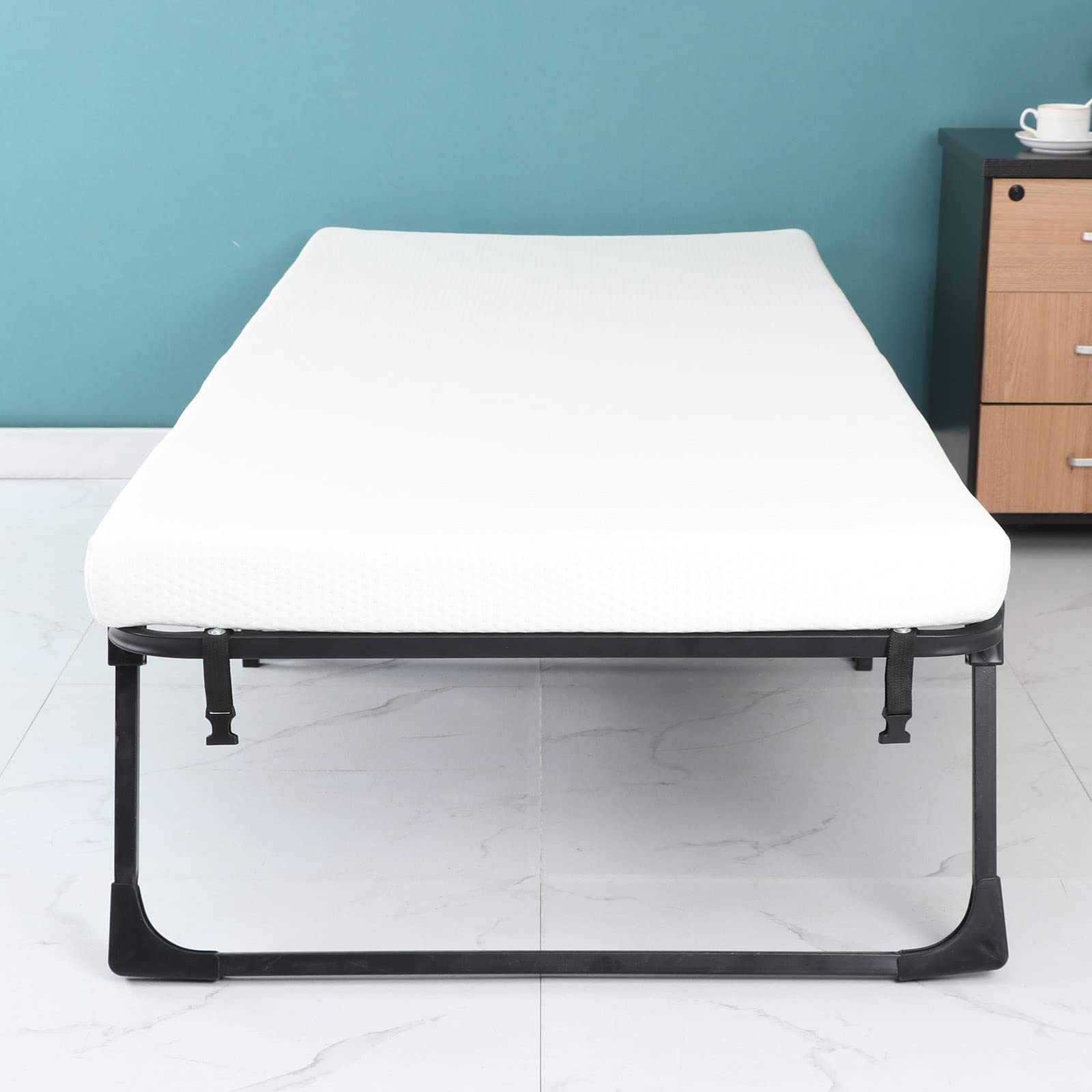 PRODCA Folding Bed with Memory Foam Mattress ,Foldable Guest Bed, Cots for Adults,No Assembly Required,74.8" x 31.4 ",White