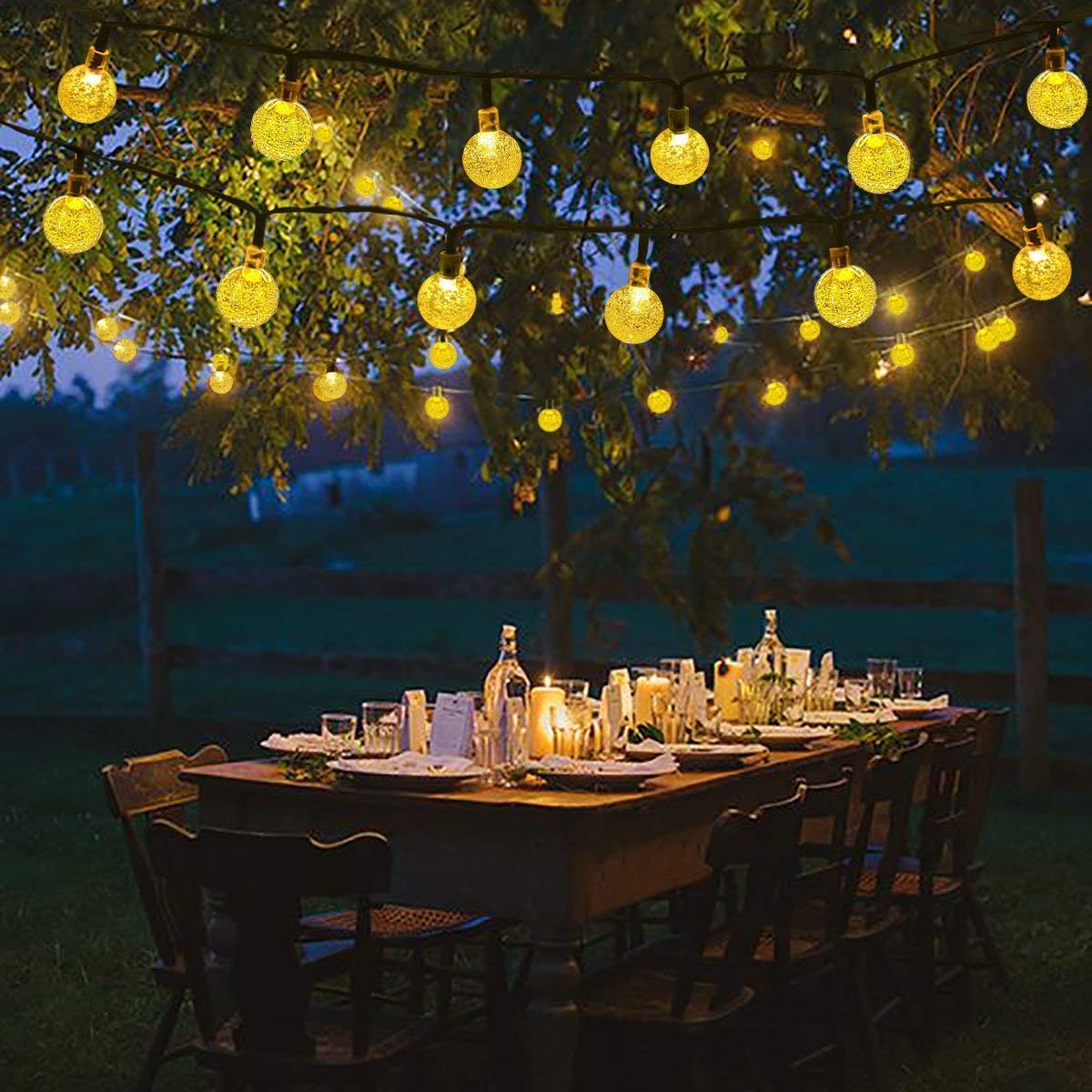 Solar String Lights Outdoor, 50 LED 24.6Ft Crystal Balls Waterproof Globe Solar Powered Fairy String Lights for Bedroom Garden Yard Home Patio Wedding Party Holiday Decoration