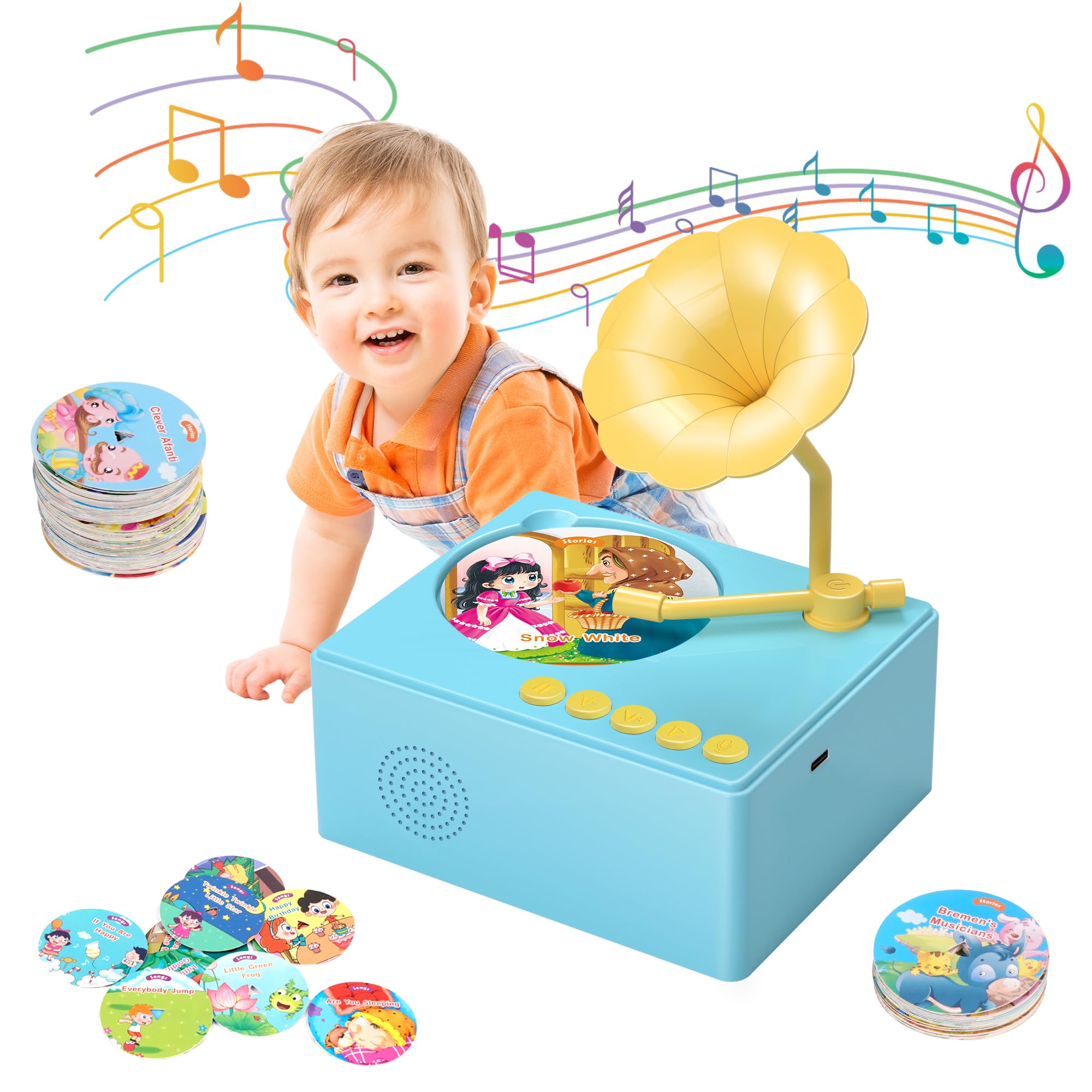 Toddler Toys for Ages 3-4,Sensory Toys for Toddlers 3-4,Storytelling Toys with 96 Cards- Listen with Story & Music for Boys and Girls 3-5 Years Old(Blue)