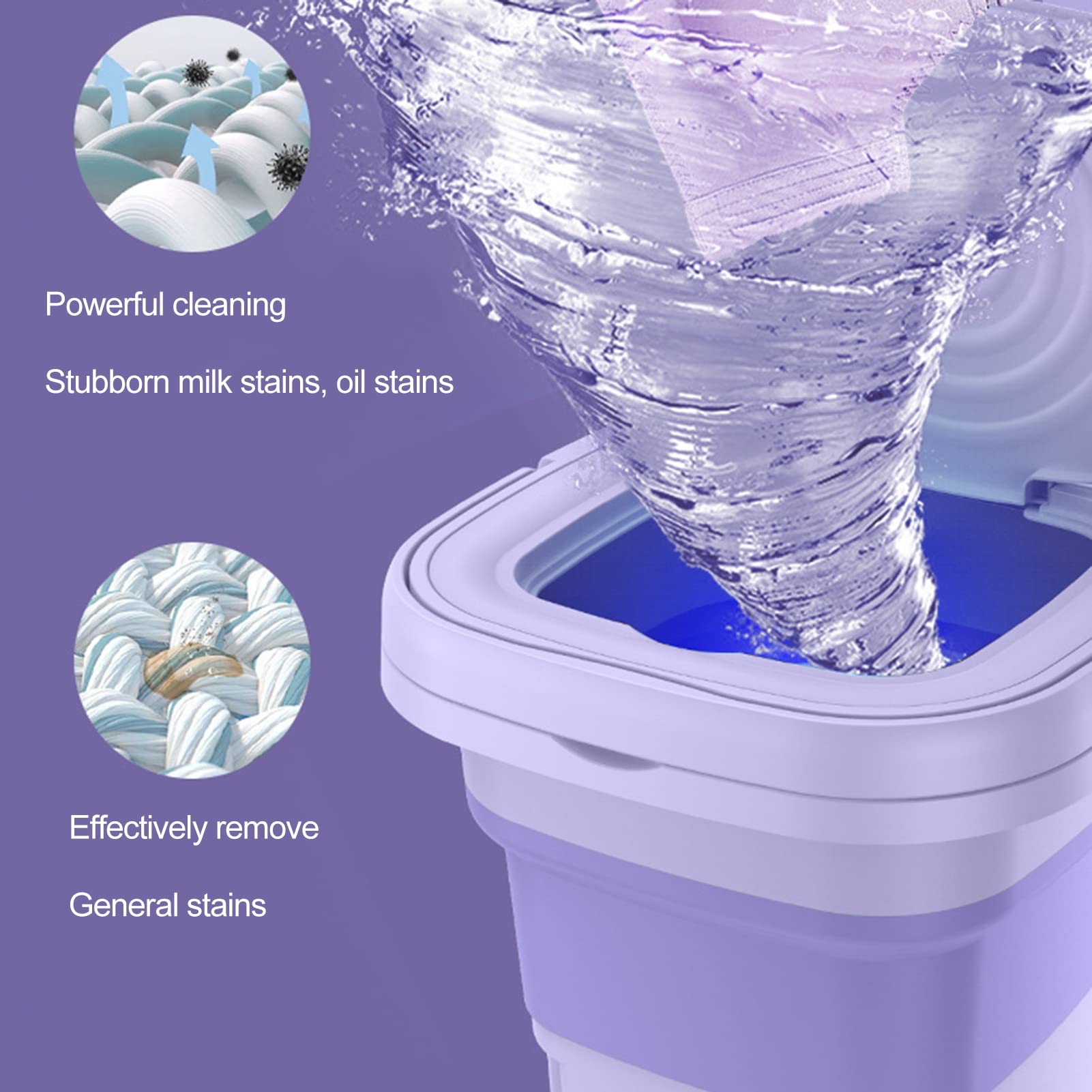 YOZUMD 8L Portable Washing Machine,Folding Mini Washer Machine with Blue Light Drain Basket,3 Levels Timing Vibration Wave Foldable Laundry Bucket for Camping, Travel Purple