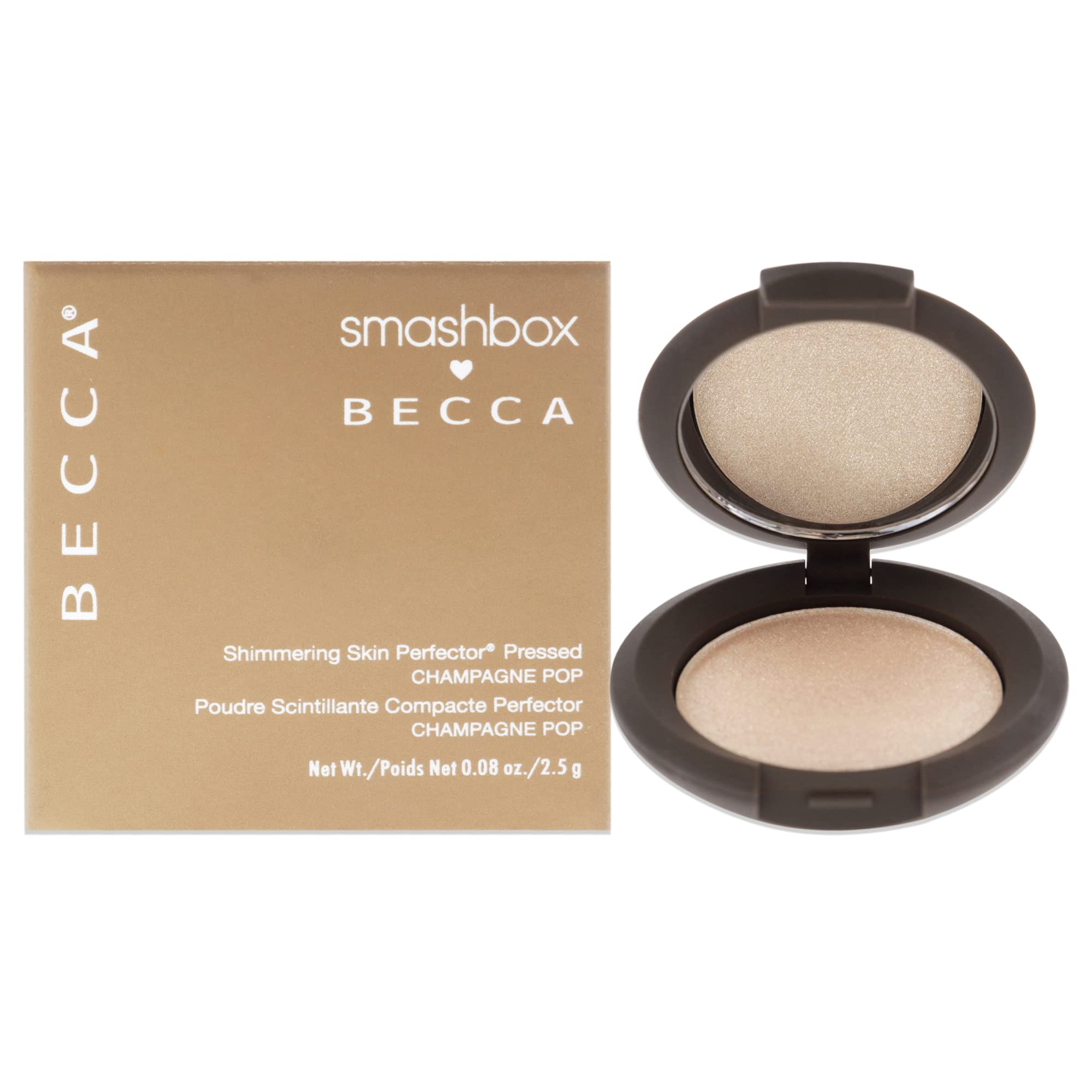 X BECCA Shimmering Skin Perfector Pressed Highlighter, Luminous Glow, Buildable and Blendable, for All Skin Types, Champagne Pop
