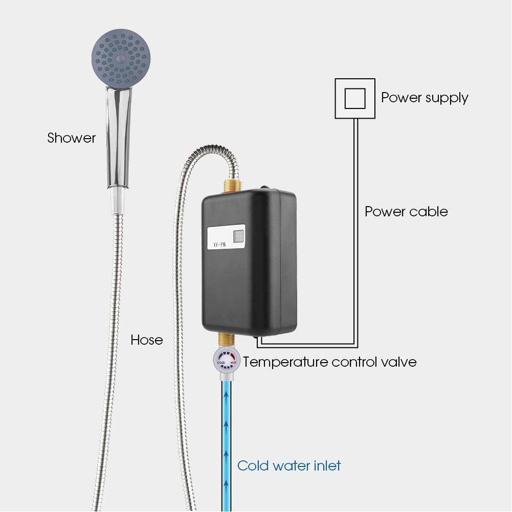 Tankless Water Heater - 3000W Mini Electric Instant Water Heater Under Sink with LCD Display for Home Kitchen Washing US Plug 110V, 7.87 x 4.13inch Wall Mounted (Gold) 30-55℃