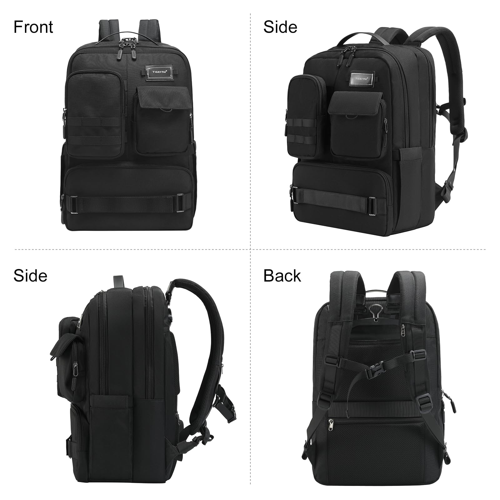 TIGERNU Travel Laptop Backpack for Men Anti-Theft Backpack Waterproof Business Work Bag Outdoor Tactical Backpack Fits 17.3 Inch Laptop (TGN-B008 Black)