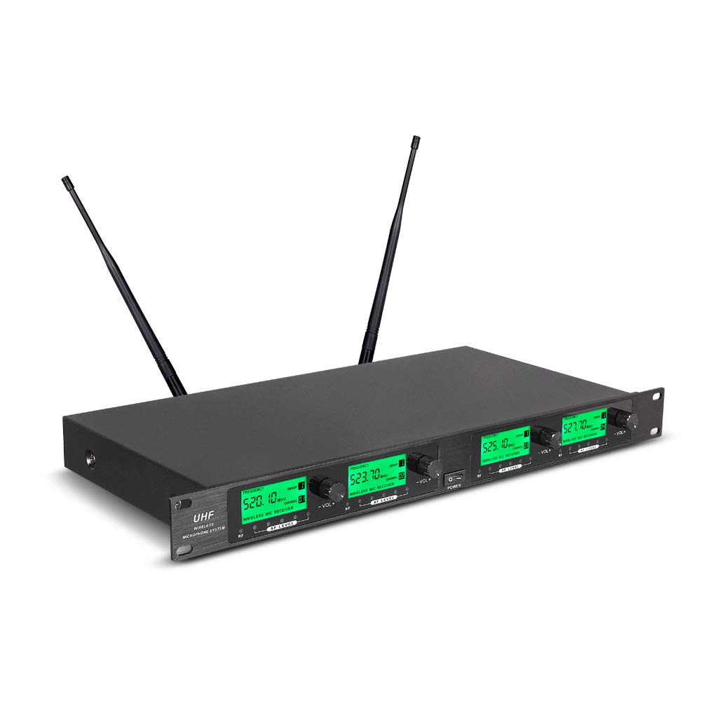 UHF Wireless Microphone System 4 Channel Microphones 4 Handheld Karaoke DJ Mic Karaoke System Whole Metal Mic Karaoke System for Church Speaking Conference Wedding Party Frequency A