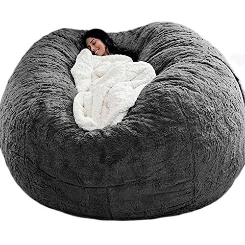 WUJAFCW 5 6 7 Foot Faux Fur Bean Bag (Cover Only) Giant Fur Lounger Bean Bag Cover Round Storage Chair for Kids Adults Couples Pillowcase Tatami ( Color : Darkgray, Size : 72x35inch )