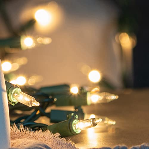 SWEET SHINE Clear Christmas Lights, 200 Lights 66 ft Green Wire, Pack of 2 Strands 100 Count UL Listed Holiday String Light (Clear - Green Wire)