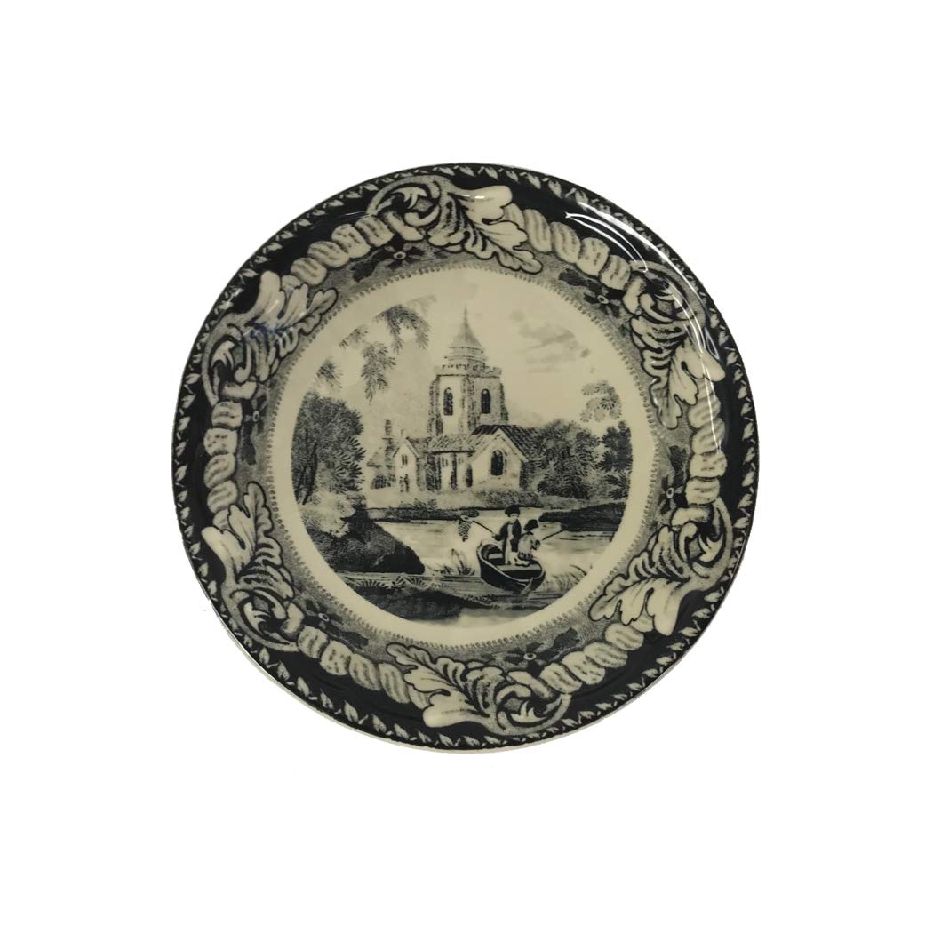 Schooner Bay Co. 3-1/2" Pond Fishing Transferware Porcelain Handleless Tea Cup and Saucer- Antique Reproduction
