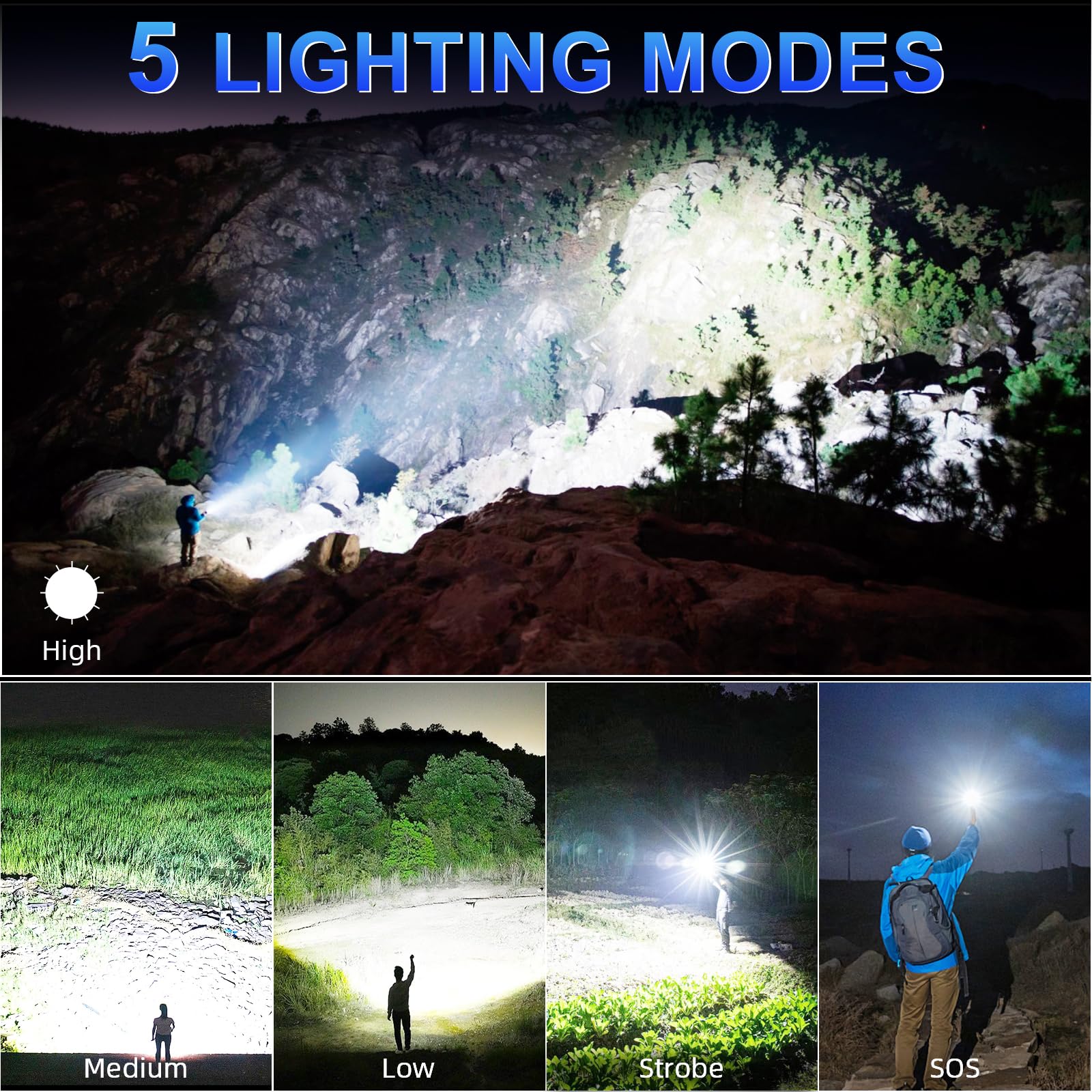 Vinderfine Flashlights High Lumens Rechargeable, 250000 Lumens Bright Led Flashlight, P50-YJK