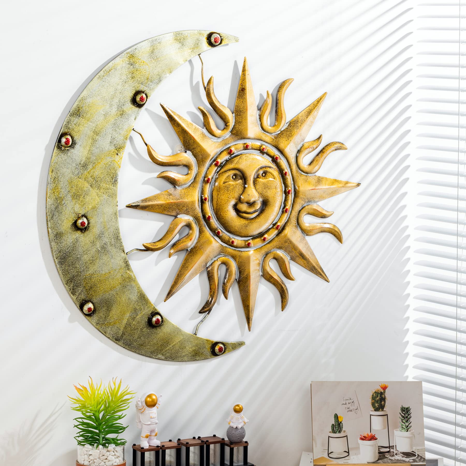 TOPIA Aztec Sun And Moon Metal Wall Decor Metal Sun Wall Decor Metal Sun Decor Outdoor Sun Wall Art (25.5" W x 23" H)