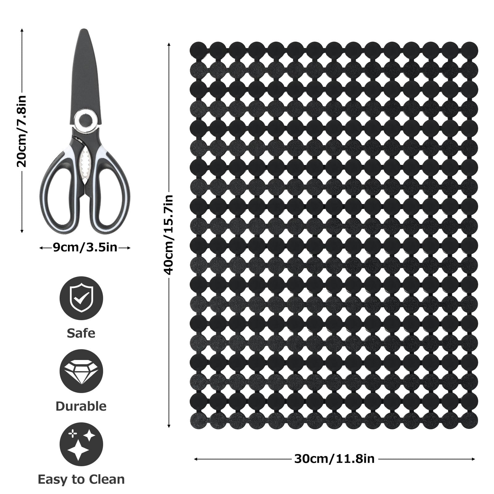 YTCYKJ Kitchen Sink Mat for Stainless Steel/Ceramic Sinks,2 Pack Dish Sink Mats for Kitchen Sink with Scissors, Fast Draining,Easy to Clean,DIY Cut,15.7 X 11.8 Inch(Dark Black)