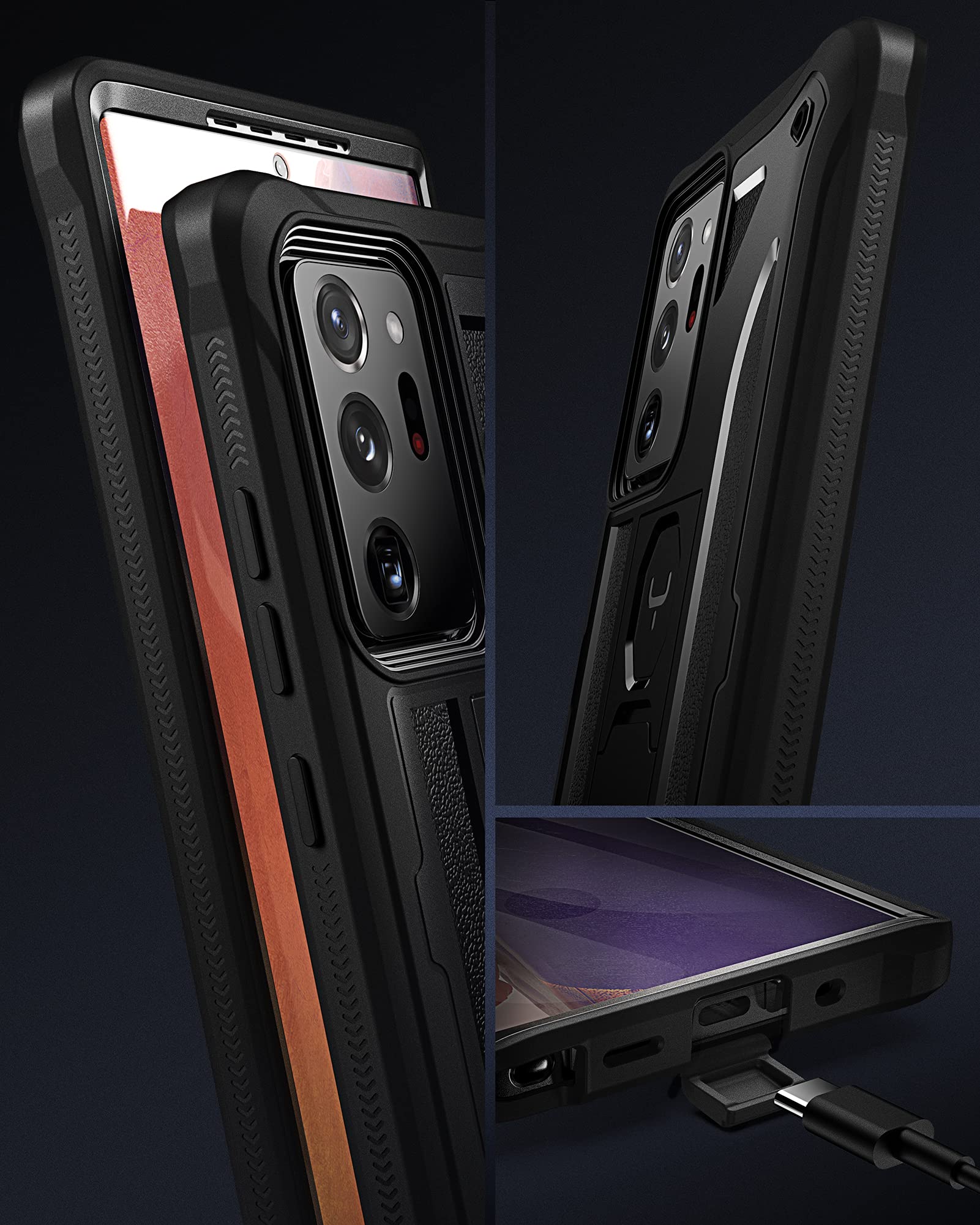 YOUMAKER Samsung Galaxy Note 20 Ultra Case with Built-in Screen Protector & Kickstand Shockproof Full Body Rugged Protective Cover for Galaxy Note 20 Ultra 5G 6.9 inch - Black