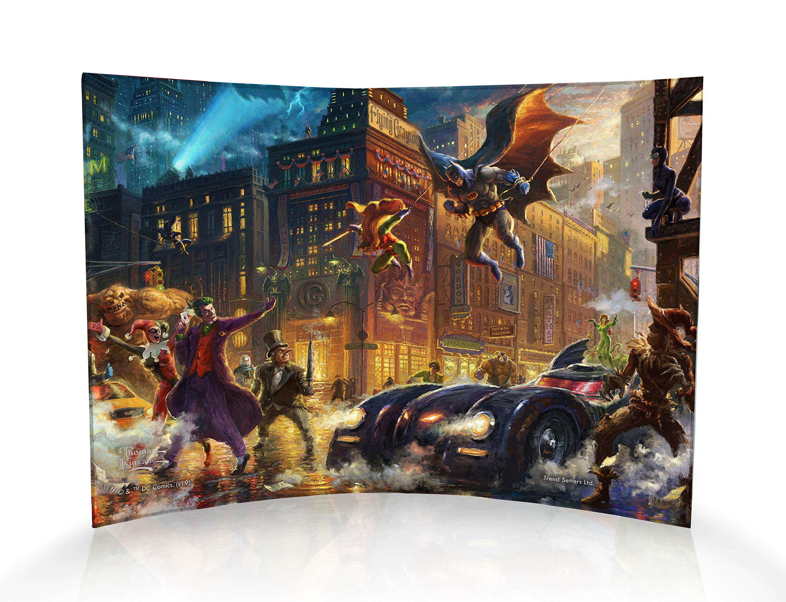 Trend Setters DC Comics – Batman – The Dark Knight Saves Gotham City – Thomas Kinkade Studios – Curved Acrylic Print – Free Standing Light Catching Photo Décor – For Gifting and Collecting Ltd.