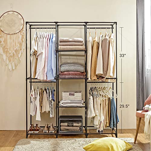 SONGMICS Wardrobe Closet, Non-Woven Fabric Clothes Closet, Mesh Shelves, Clothes Storage Organizer with Door, Black URYM34BK