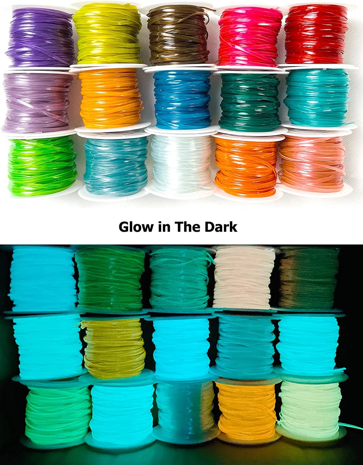 TOPWOOZU Luminous Lanyard String,15 Rolls Gimp Plastic String Lacing Cord for Keychain Making Craft