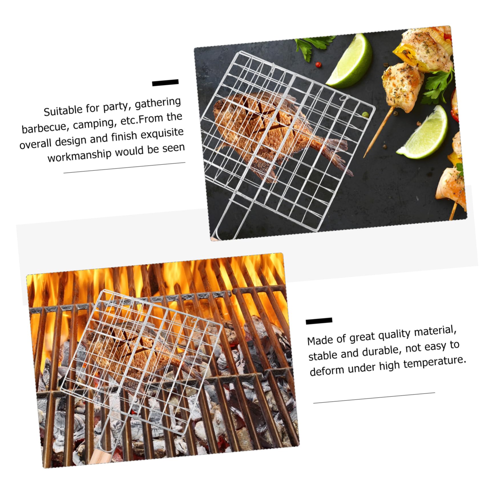 SECFOU 1pc BBQ net Cooking Fish Grill Rack Holder Stainless Steel Grill Grate Cooling Racks Barbeque Grill Grilling Basket Fish Grill Basket Folding Grill Smoker Iron Barbecue Hamburger