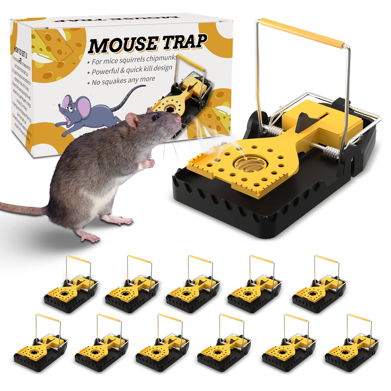 TOIUOT Mouse Traps Indoor for Home,Quick Sensitive Effective Mouse Trap, Powerful Rat Traps Indoor with Teeth-Like Design Bait Cup, Reusable Sanitary Mice Traps for House Indoor Outdoor(12 Pack)
