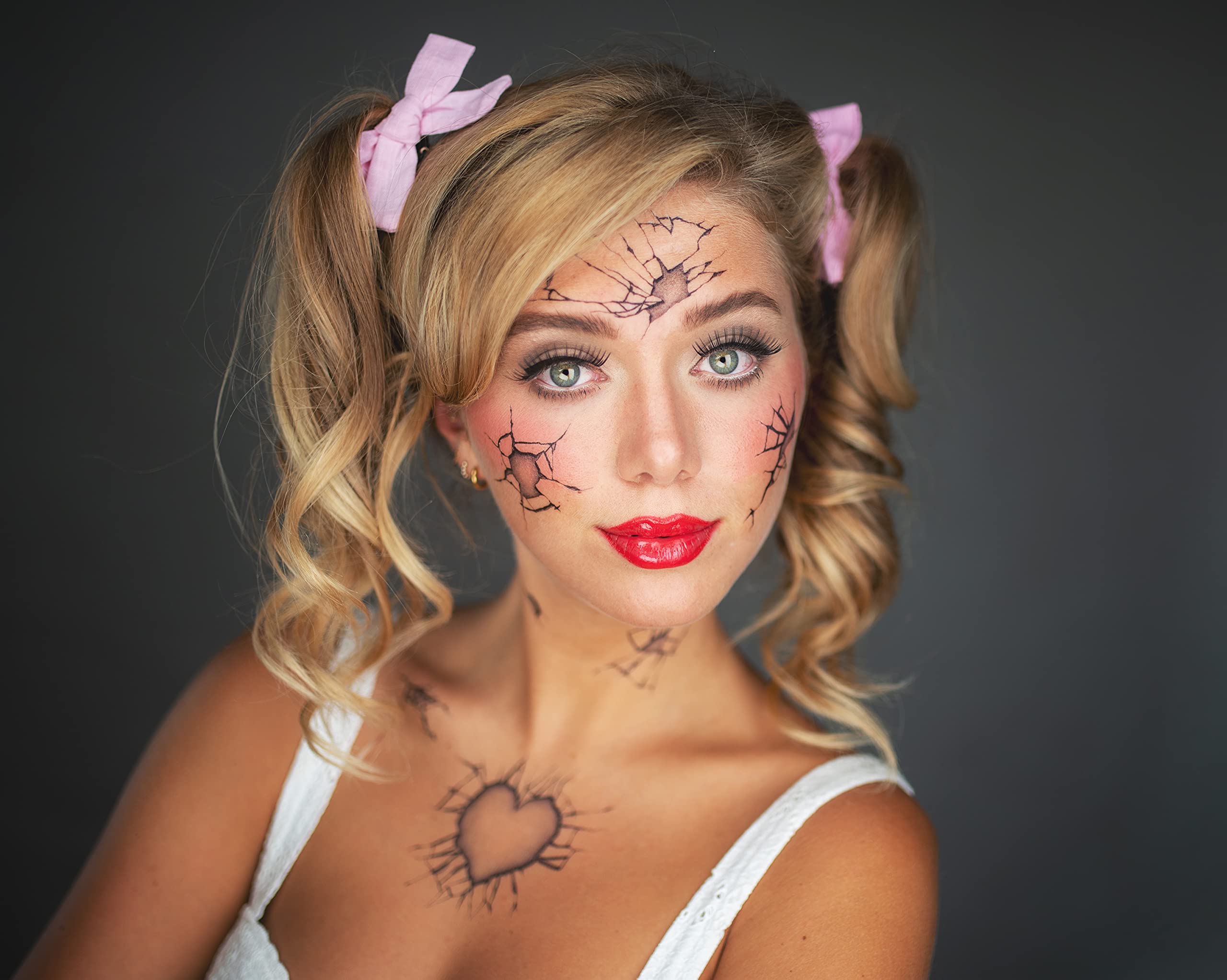Tattoocrew 2 x Broken Doll Temporary Tattoo Halloween Costume for Men and Women, Adult, Face Sticker