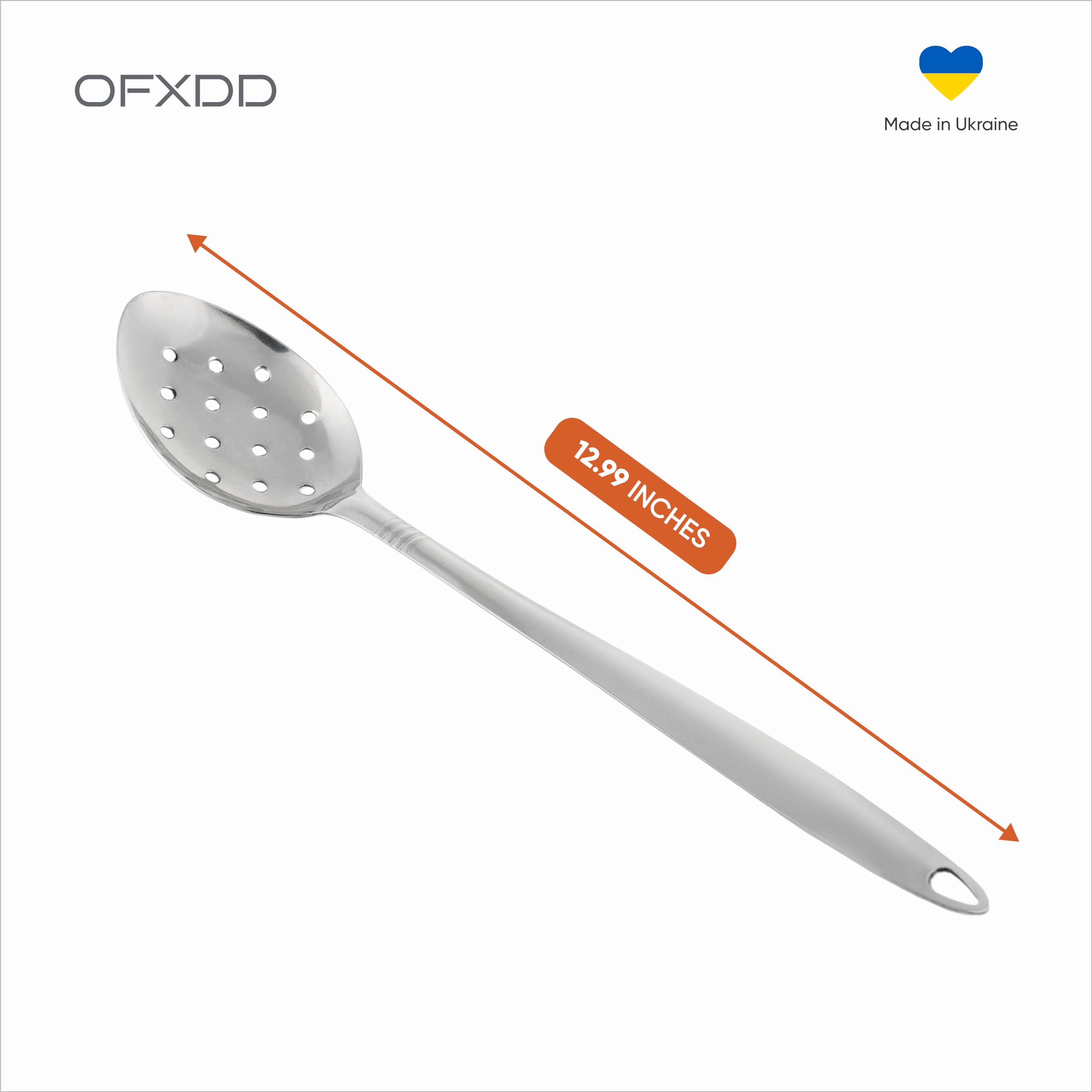 Stainless Steel Slotted Serving Spoon - Long Handle Perforated Metal Spoon - Large Metal Cooking Spoon with Holes