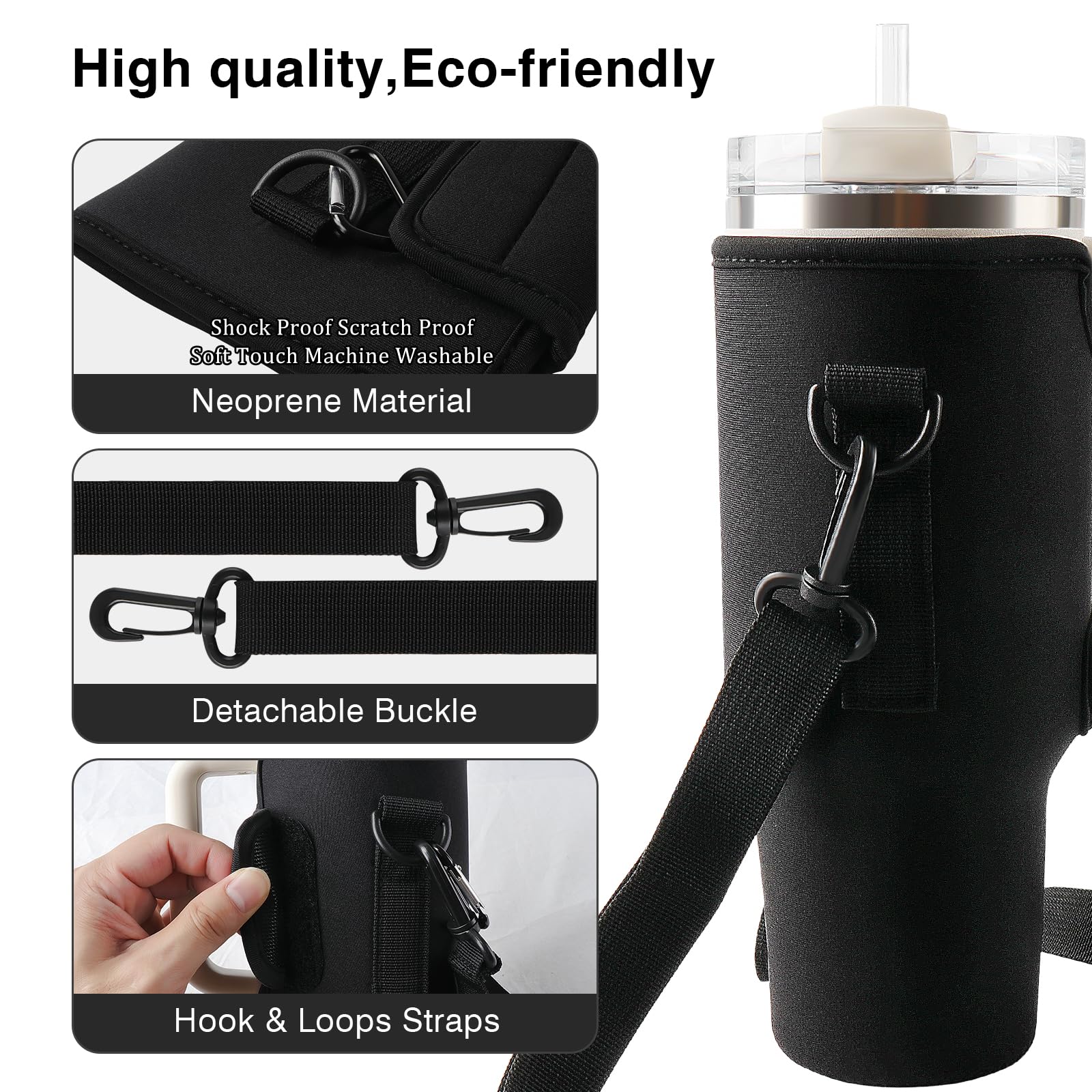 Stanley Cup Holder with Adjustable Shoulder Strap and Bag, Stanley Accessories for Adventure Quencher & H2.0 Flowstate Tumbler 40oz with Handle, 40 Oz Tumbler Sleeve, Stanley Cup Carrier