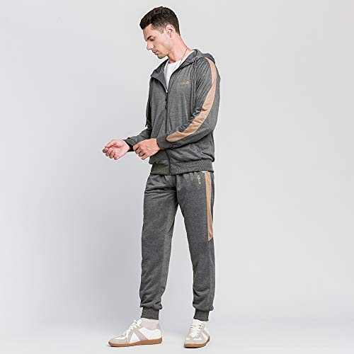 TOLOER Men Gym Contrast Jogging Suits Sets Warm Tracksuit Running Walking Jacket and Pants Gray Small