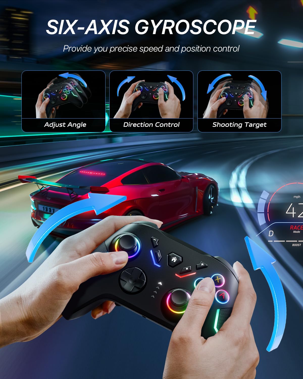 Switch Controllers, Nin-tendo Switch Controller Compatible with Switch/Switch Lite/Switch OLED/IOS/Android/Windows, Wireless Switch Pro Controller with LED Color Light/Dual shock/Turbo/Motion Control