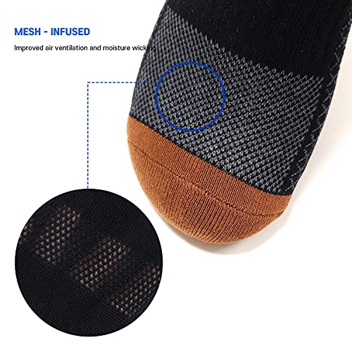 Tom & Mary Men’s Hiking Socks, Cotton (84%), Long Crew, Moisture Wicking, Half Double Cushioned, Lightweight (4 Pairs) (Large Size 11-14)