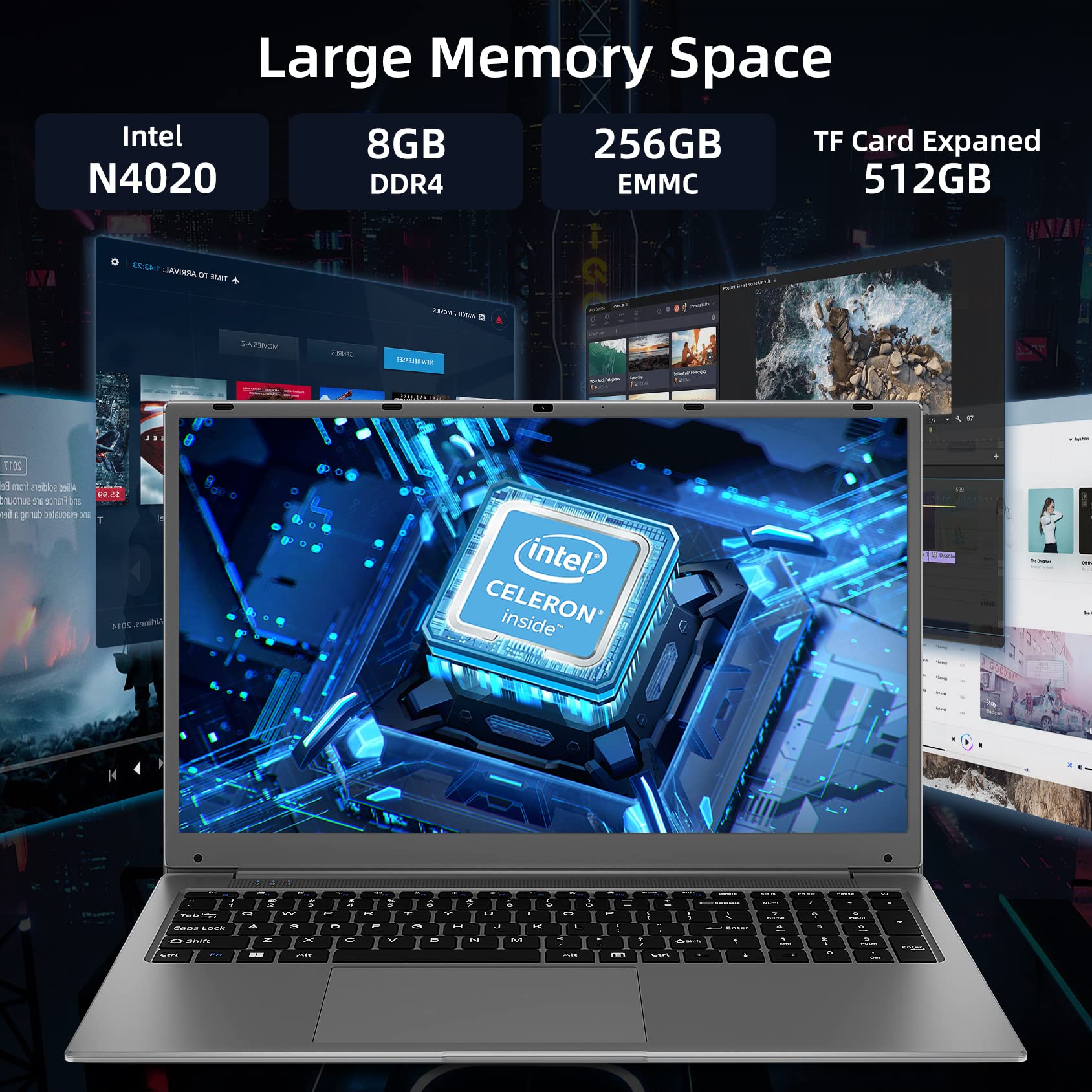 SGIN 17" Laptop, 8GB RAM 256GB SSD Notebook, 17 Inch Laptops with IPS Full HD, Intel Celeron N4020(Up to 2.8GHz), Mini HDMI, Webcam, Dual Wi-Fi, Windows 11 Home, Expandable Storage 512GB TF(Gray)