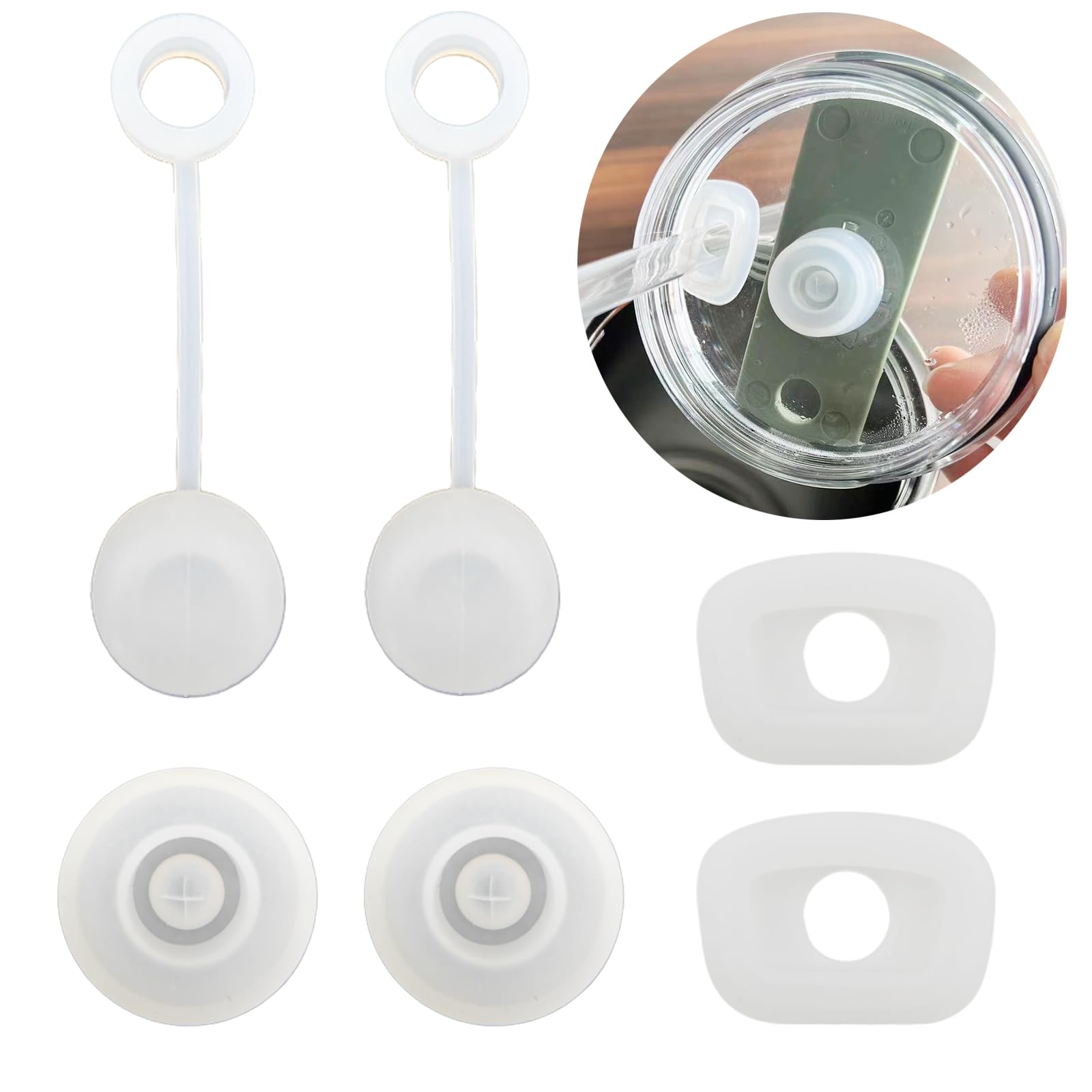 Silicone Spill Proof Stoppers Set, Compatible For Stanley Tumbler H1.0 40oz/30oz, Leakproof Seal Set Including 2 Square Spill Stoppers/2 Round Stoppers/2 Straw Covers, Stanley Cup Accessories-1.0