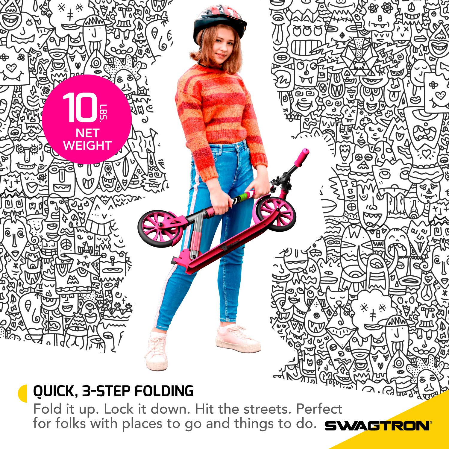 Swagtron K8 Titan Foldable Commuter Kick Scooter for Adults & Teens, Height-Adjustable, ABEC-9 Wheel Bearings, Cobalt Gray