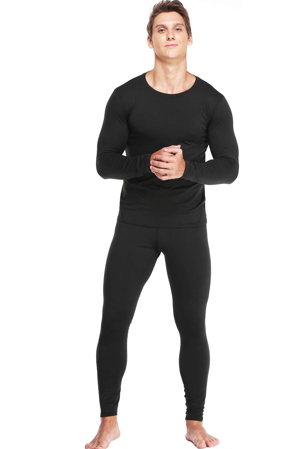 TEEPIRE Mens Thermal Underwear Set with Lightweight Ultra Soft Fleece Lined,Long John Set, Skiing Base Layer (Large) Black