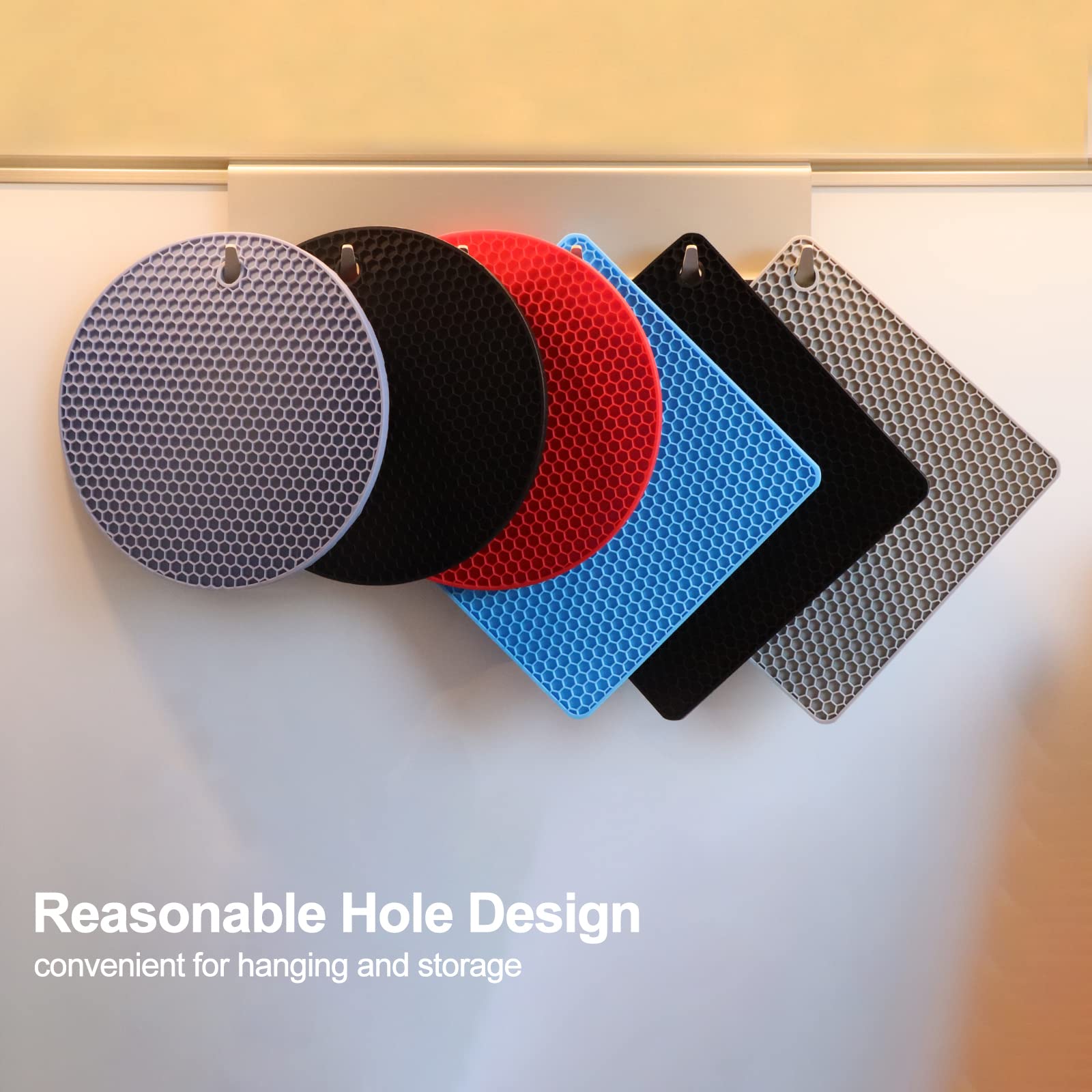 Silicone Trivets for Hot Dishes - 4 Heat Resistant Mats for Countertops, Multipurpose Non-Slip Hot Pads for Kitchen Potholders, Jar Opener, Spoon Holde, Food Grade Silicone(Black)