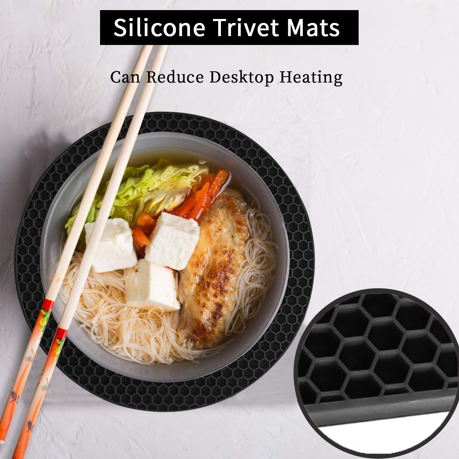 Silicone Trivet Mats,2Pcs Multipurpose Non Slip Heat Resistant Pot Holders for Kitchen Countertops(Black)