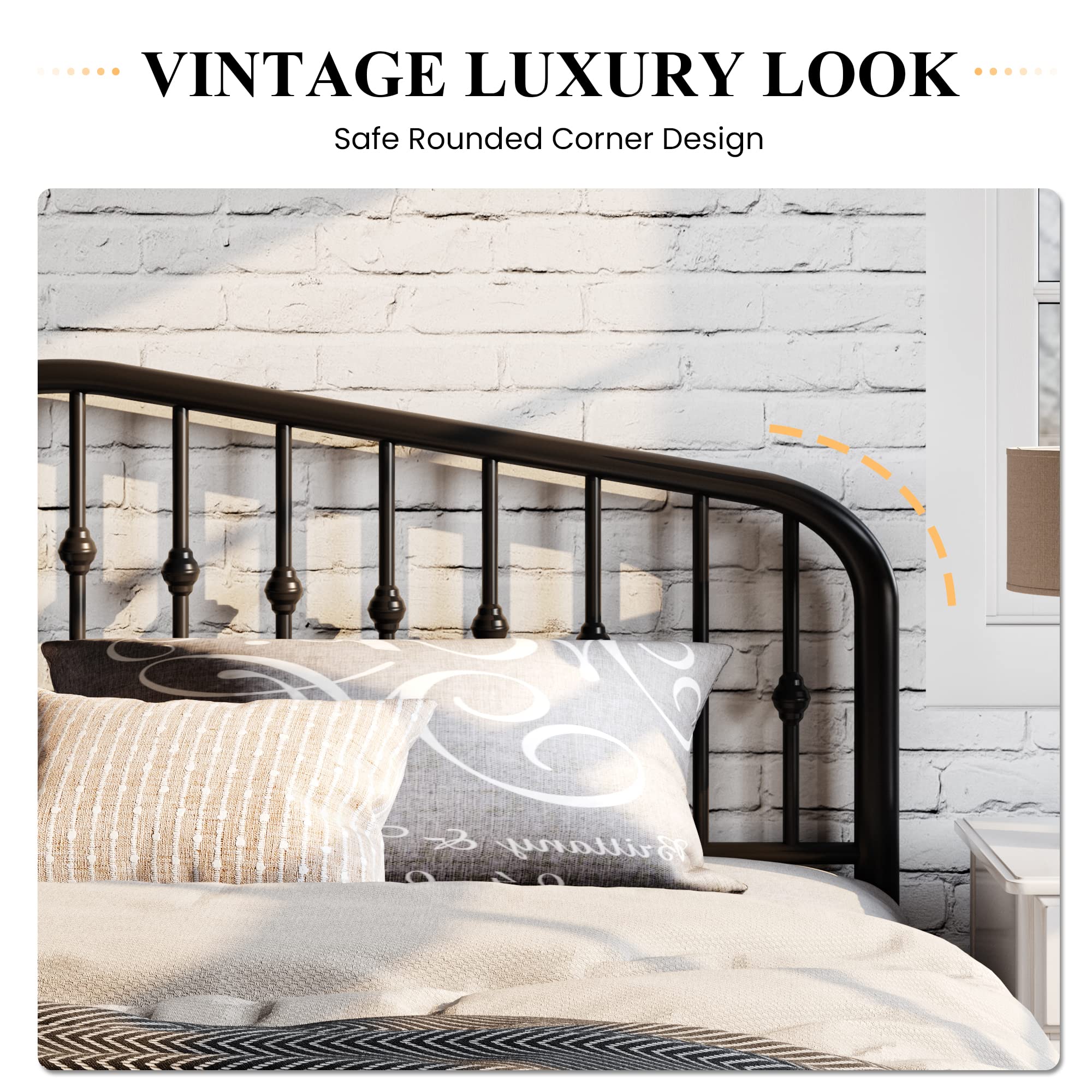SHA CERLIN Queen Size Metal Platform Bed Frame with Victorian Style Wrought Iron-Art Headboard/Footboard, No Box Spring Required, Black