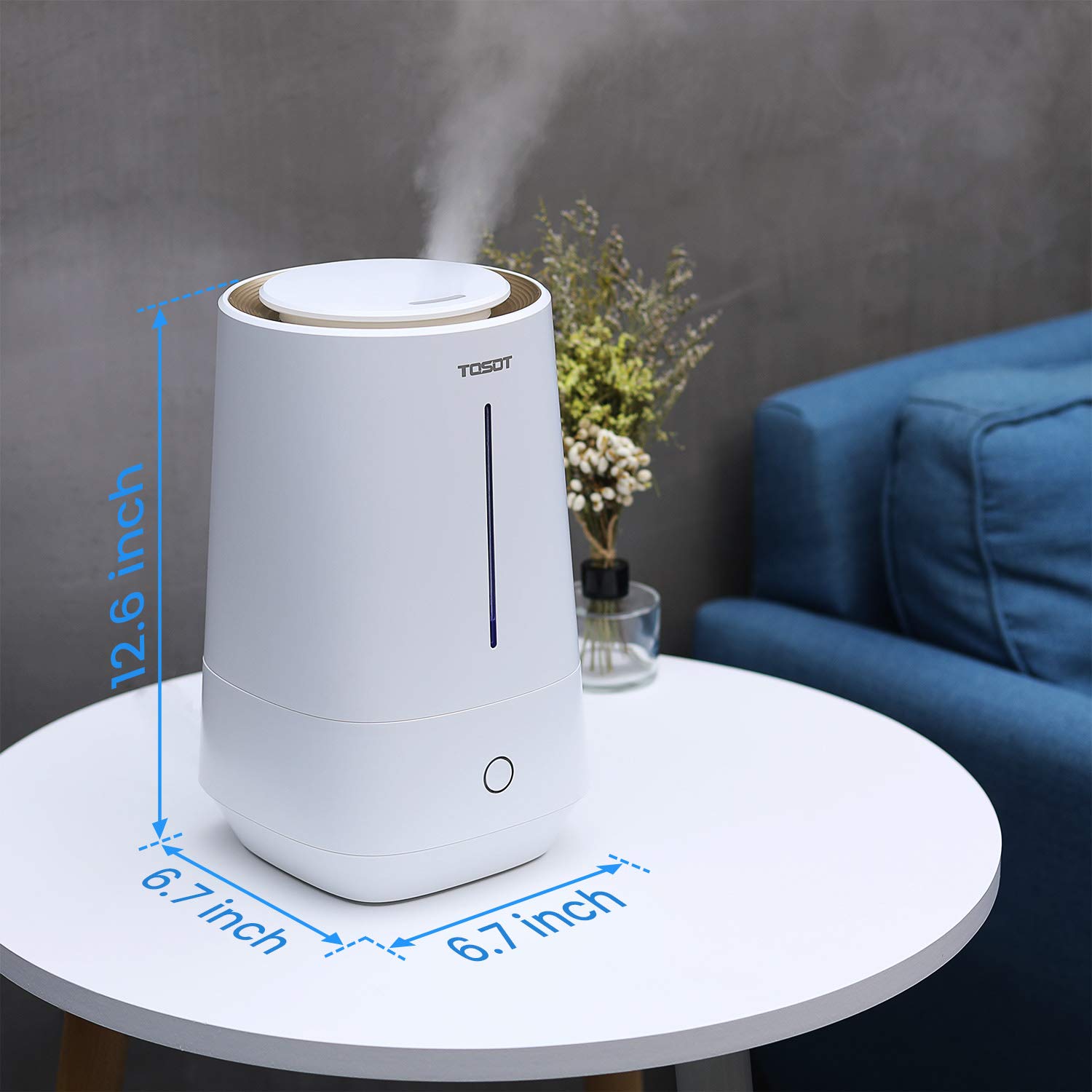 TOSOT Cool Mist Humidifier, Top Fill 4L/1.1 Gallon Tank, Diffuser Humidifier for Bedroom, White