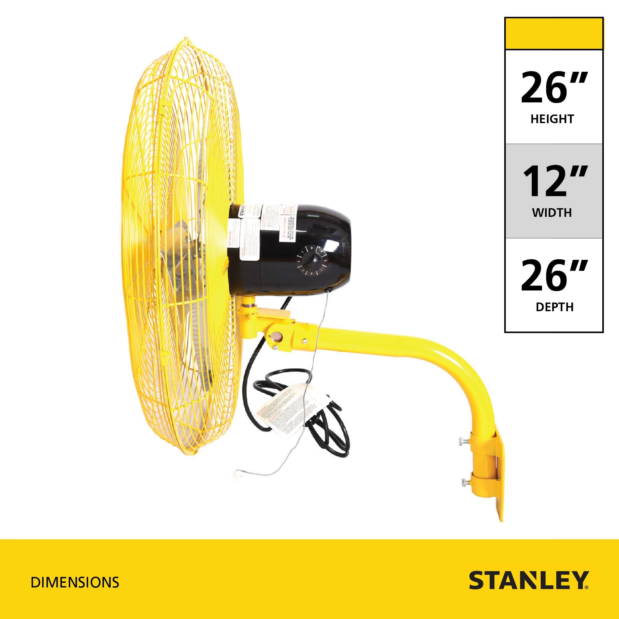 STANLEY 24 Inch Oscillating Industrial High Velocity Wall Mount Fan. Use for Shop, Garage or Warehouse. All-Metal Construction, 3 Speed Settings, Wall Mount Bracket Included (ST-24WOSC)