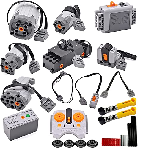 SEEMEY 32Pcs Power Function Kit Set Motor Battery Infrared-Remote-Control Receiver Train Adjustable Speed Motor Parts, Motor Power Change Parts compatible with mainbrands Technic-parts