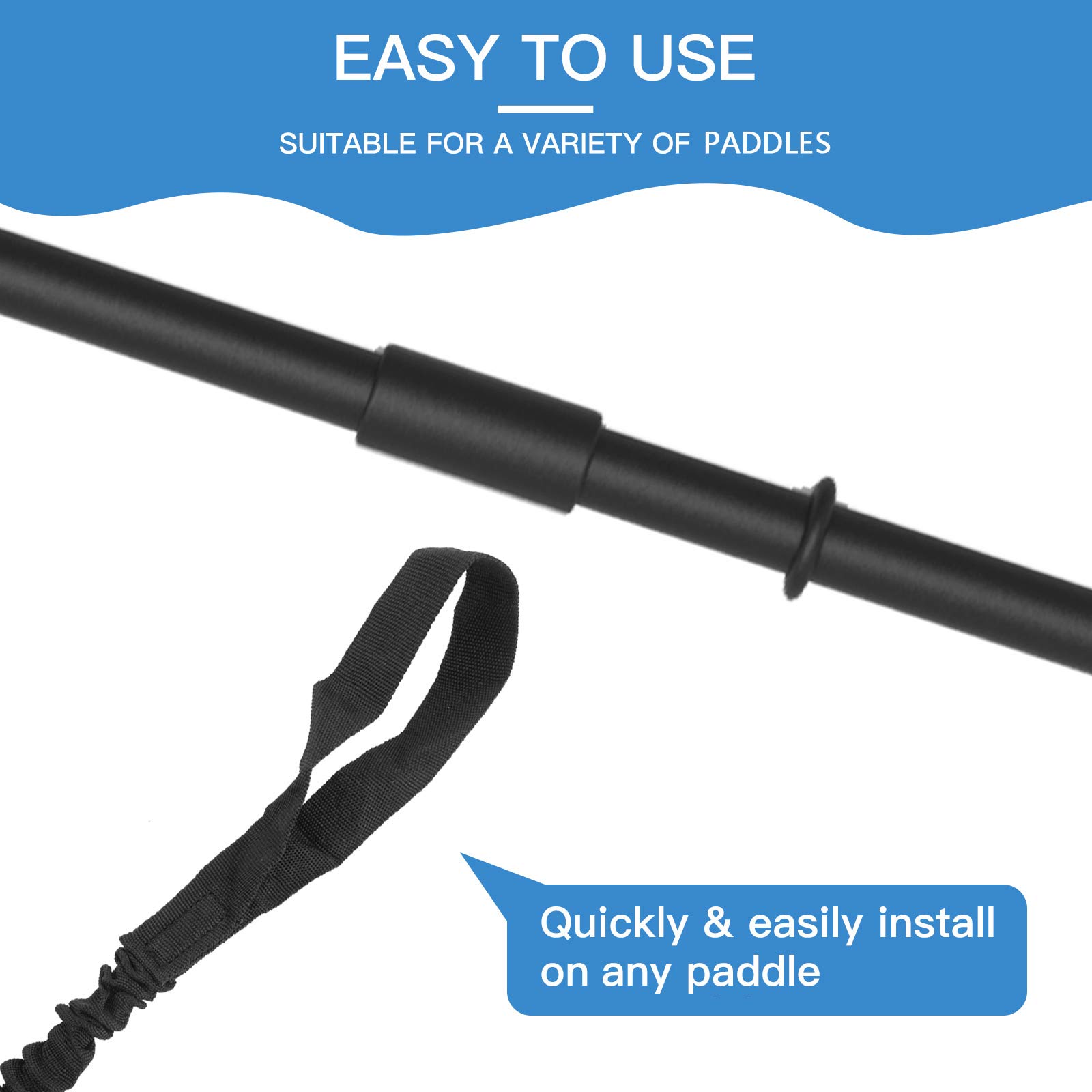 SUKIA Kayak Paddles Leash 2 Pack Black Kayaking Equipment with Quick Release Paddle Holder Clip D-Shape Carabiner Stretchable SUP Paddle Board Accessories Fishing Rod Leash Kit (Black x 2 Pack)